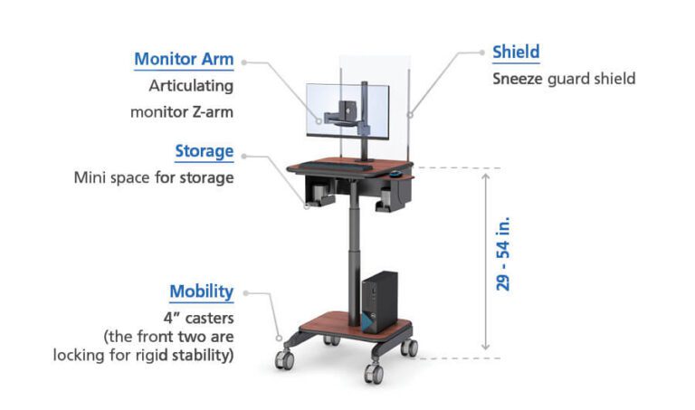 Mobile Computer Cart with Sneeze and Cough Protection