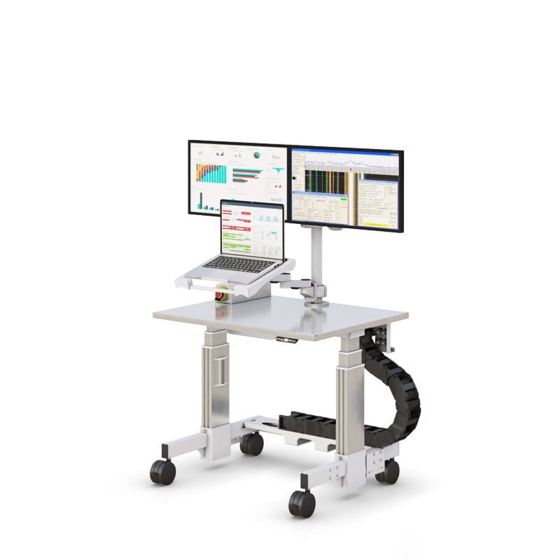Mobile workstation with dual monitors, anti-static casters and ...