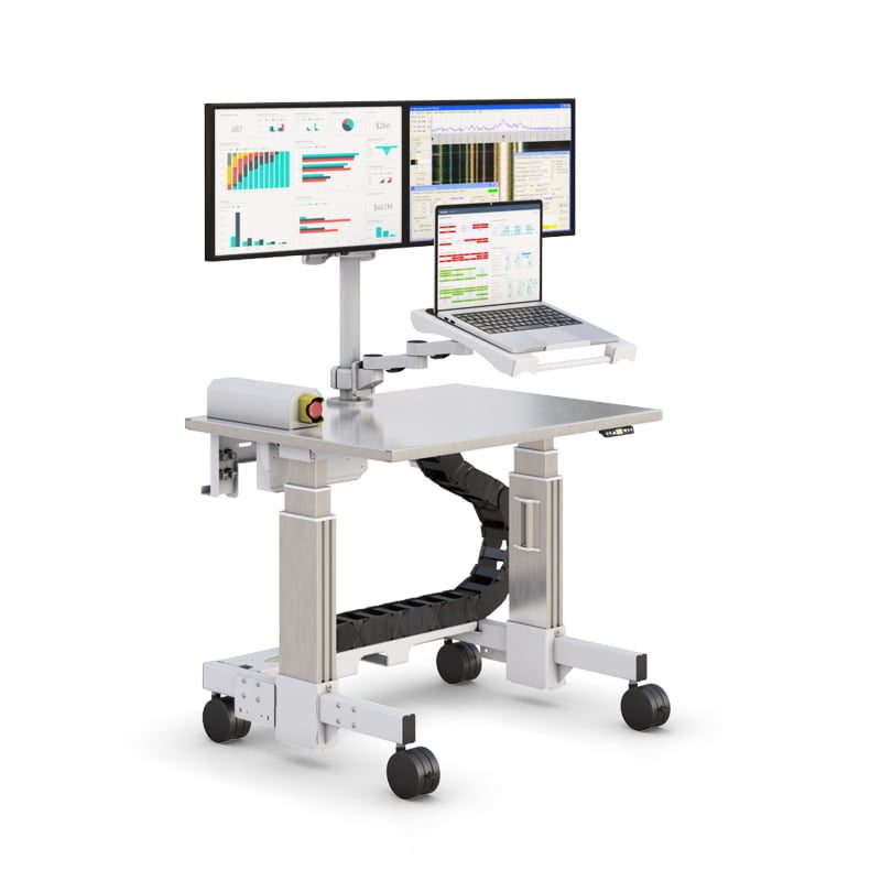 Mobile workstation with dual monitors, anti-static casters and ...