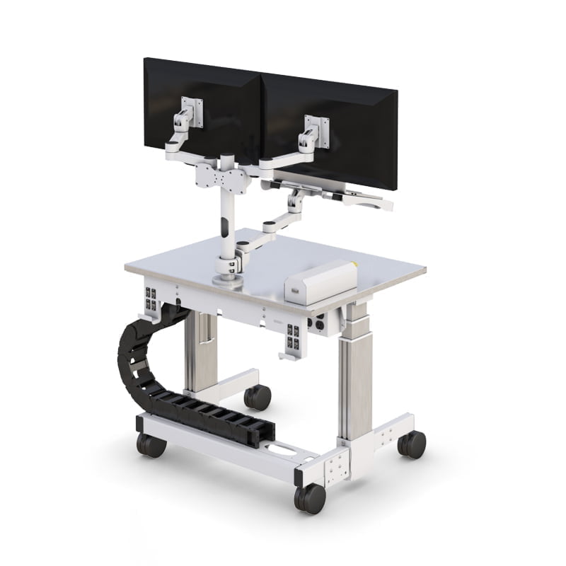 Mobile workstation with dual monitors, anti-static casters and ...