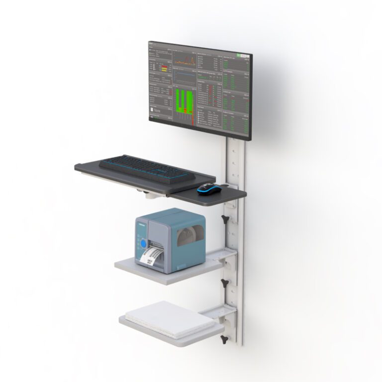 Wall Mount Track Computer System With Utility Shelves