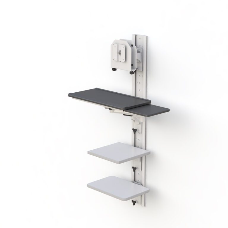 Wall Mount Track Computer System With Utility Shelves
