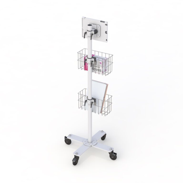 Mobile Tablet Cart And Double Storage Baskets