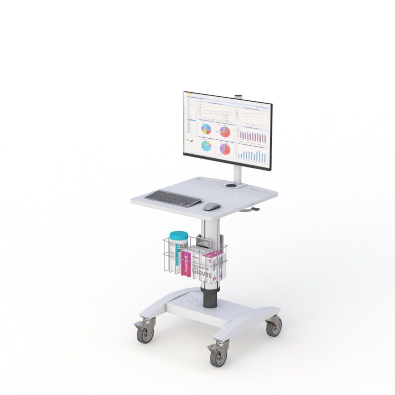 Pneumatic Cart with Wire Storage Basket, Monitor and Thin-Client PC ...