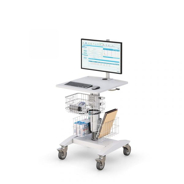 Pneumatic PC Cart with Double Storage Baskets and Monitor Pole Mount ...