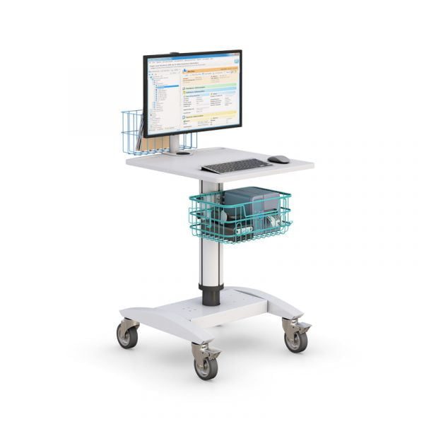 Pneumatic Cart with Double Storage Baskets, Monitor and Thin-Client PC ...
