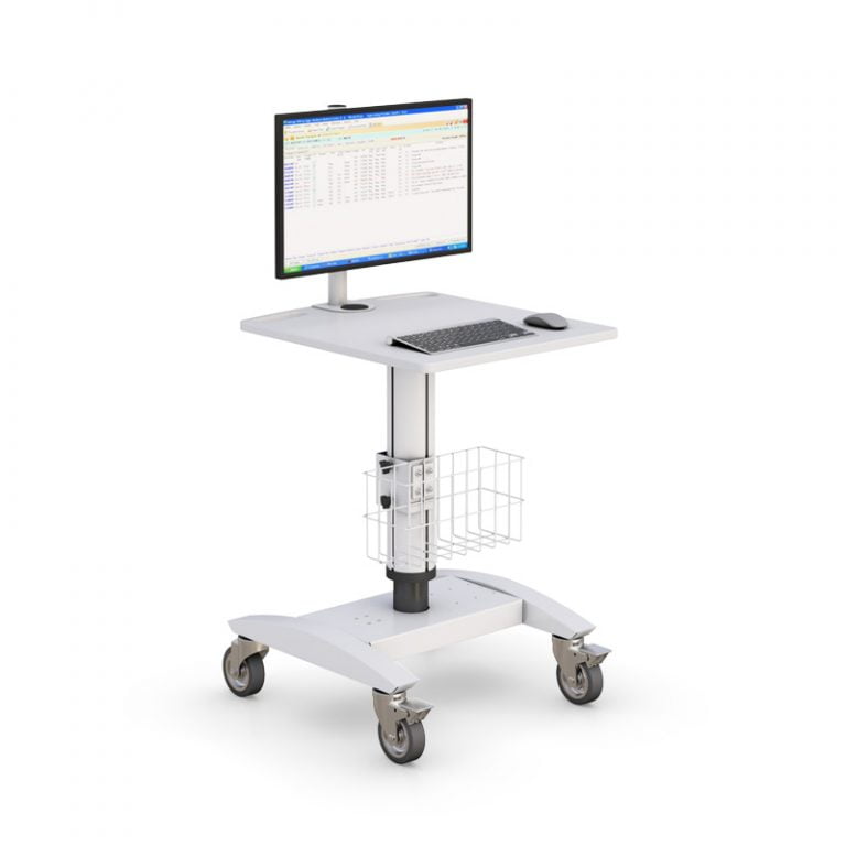 Pneumatic Cart with Wire Storage Basket, Monitor and Thin-Client PC ...