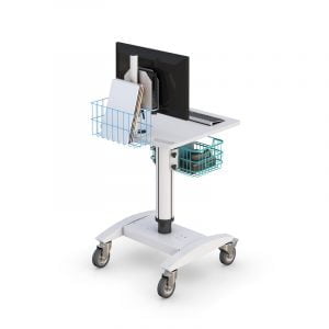 Pneumatic Cart with Double Storage Baskets, Monitor and Thin-Client PC ...