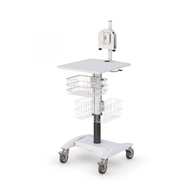 Pneumatic PC Cart with Double Storage Baskets and Monitor Pole Mount ...