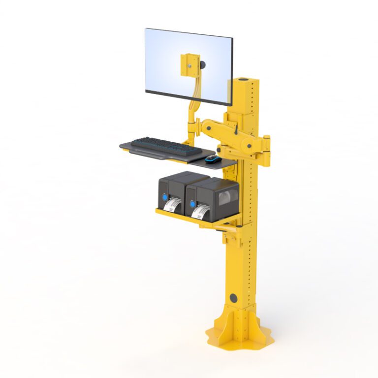 Industrial floor post with printer shelf