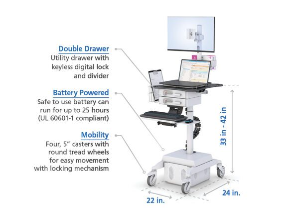 Point Of Care Computer Carts with Double Security Drawers
