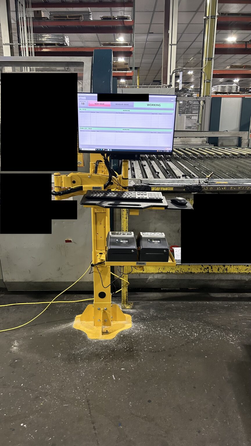 Industrial floor post with printer shelf