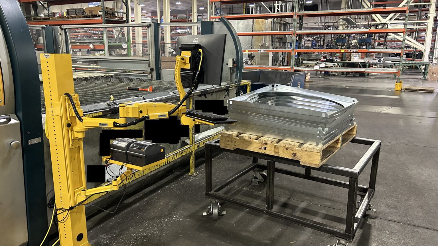 Industrial floor post with printer shelf