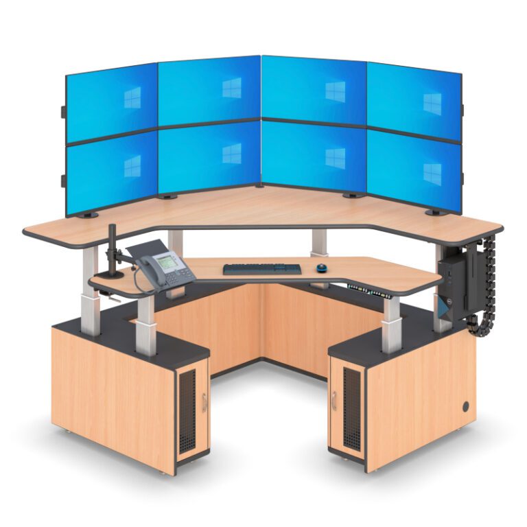 Corner Dual-Tier Multi-Monitor Workstation – Adjustable Ergonomic Desk ...