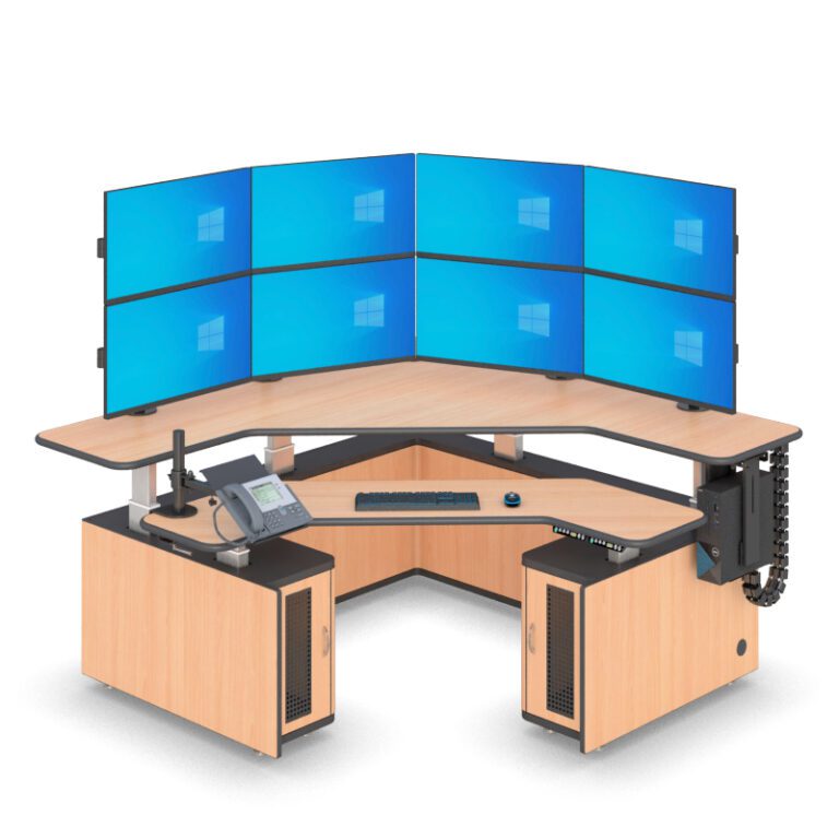 Corner Dual-Tier Multi-Monitor Workstation – Adjustable Ergonomic Desk ...