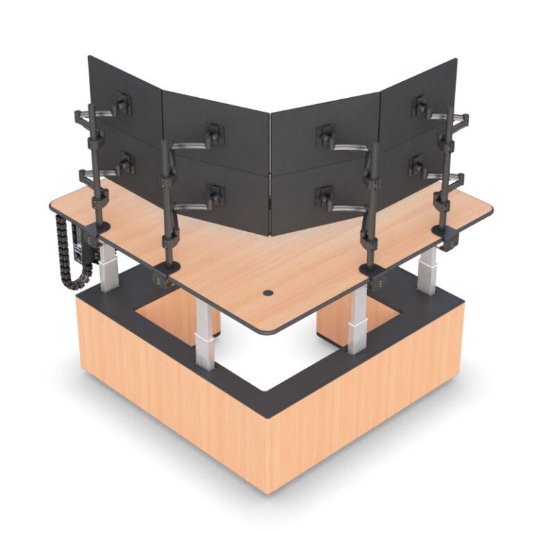 Corner Dual-Tier Multi-Monitor Workstation – Adjustable Ergonomic Desk ...