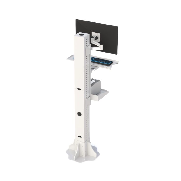Industrial Floor Post with Printer Shelf & Extendable Keyboard Arm ...
