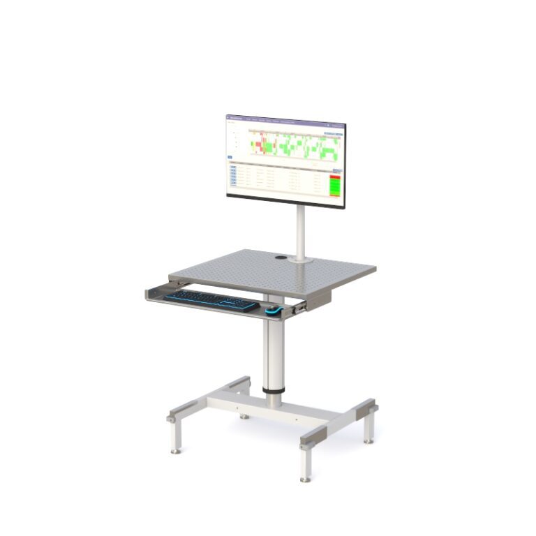 cleanroom computer workstation with ESD-safe adjustable glides