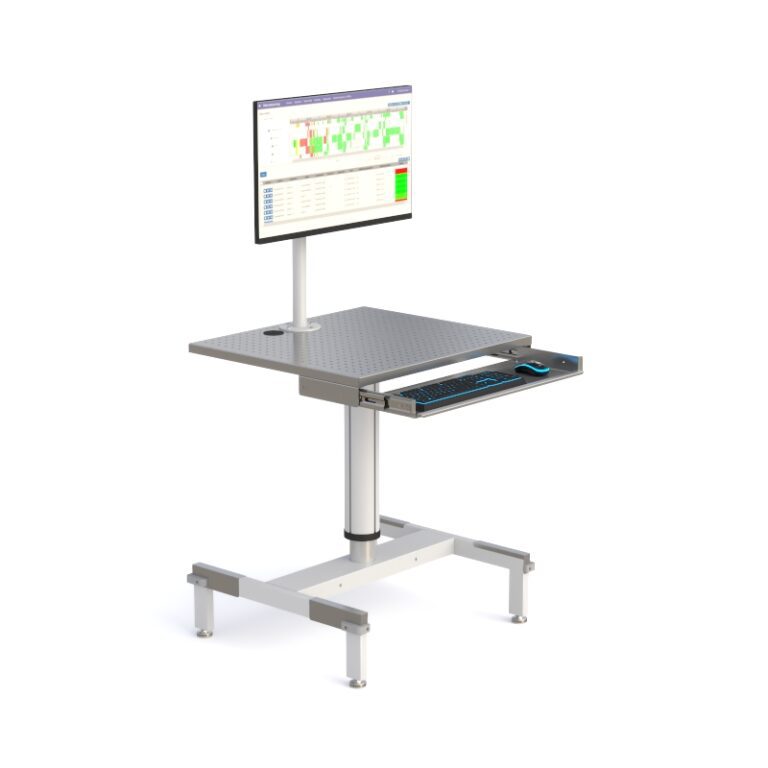 cleanroom computer workstation with ESD-safe adjustable glides