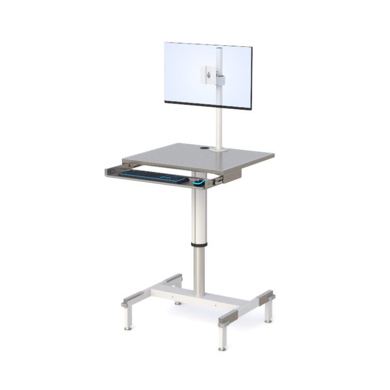 cleanroom computer workstation with ESD-safe adjustable glides